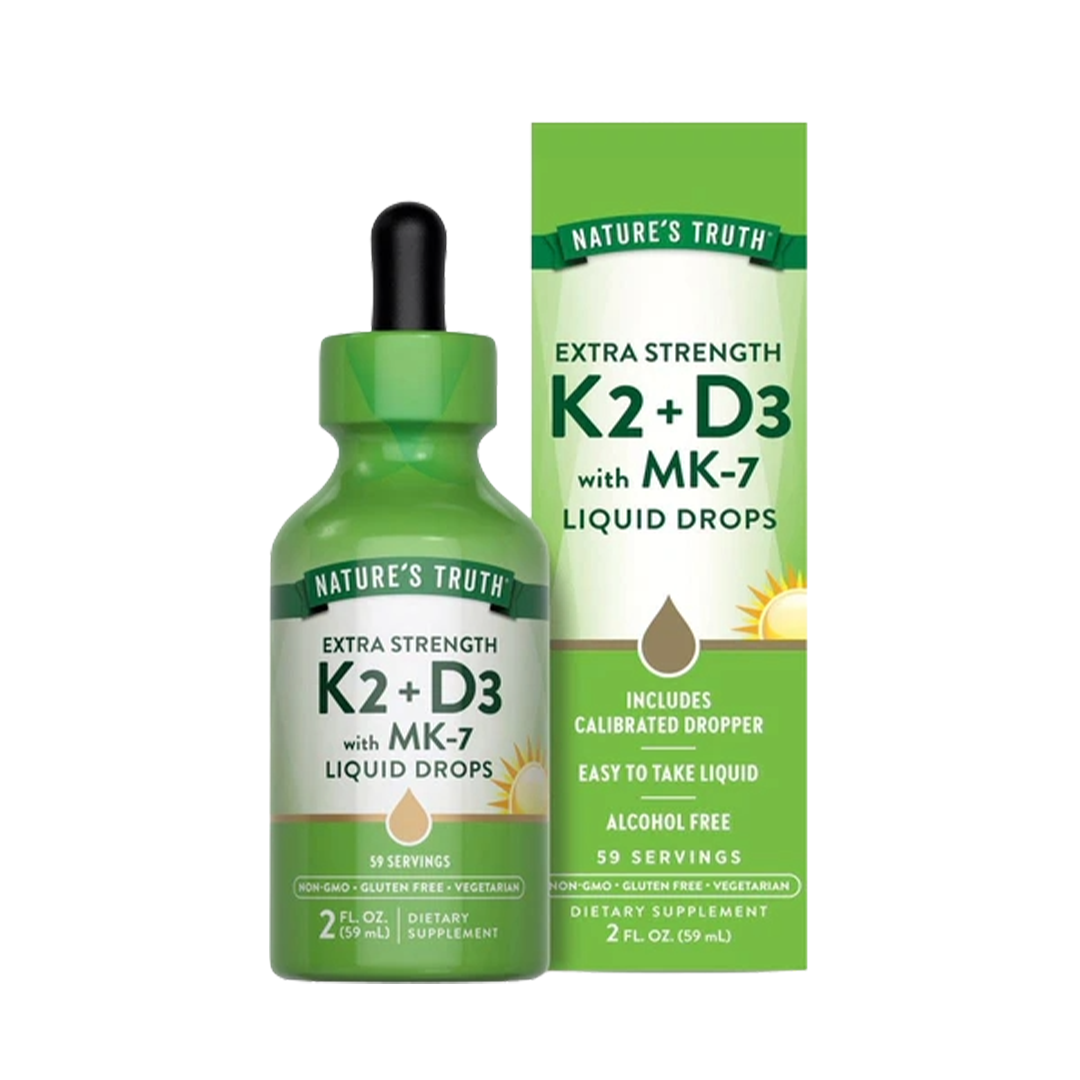 Nature’s Truth Vitamin D3 + K2 MK-7 Liquid Drops – Bone & Heart Support ...